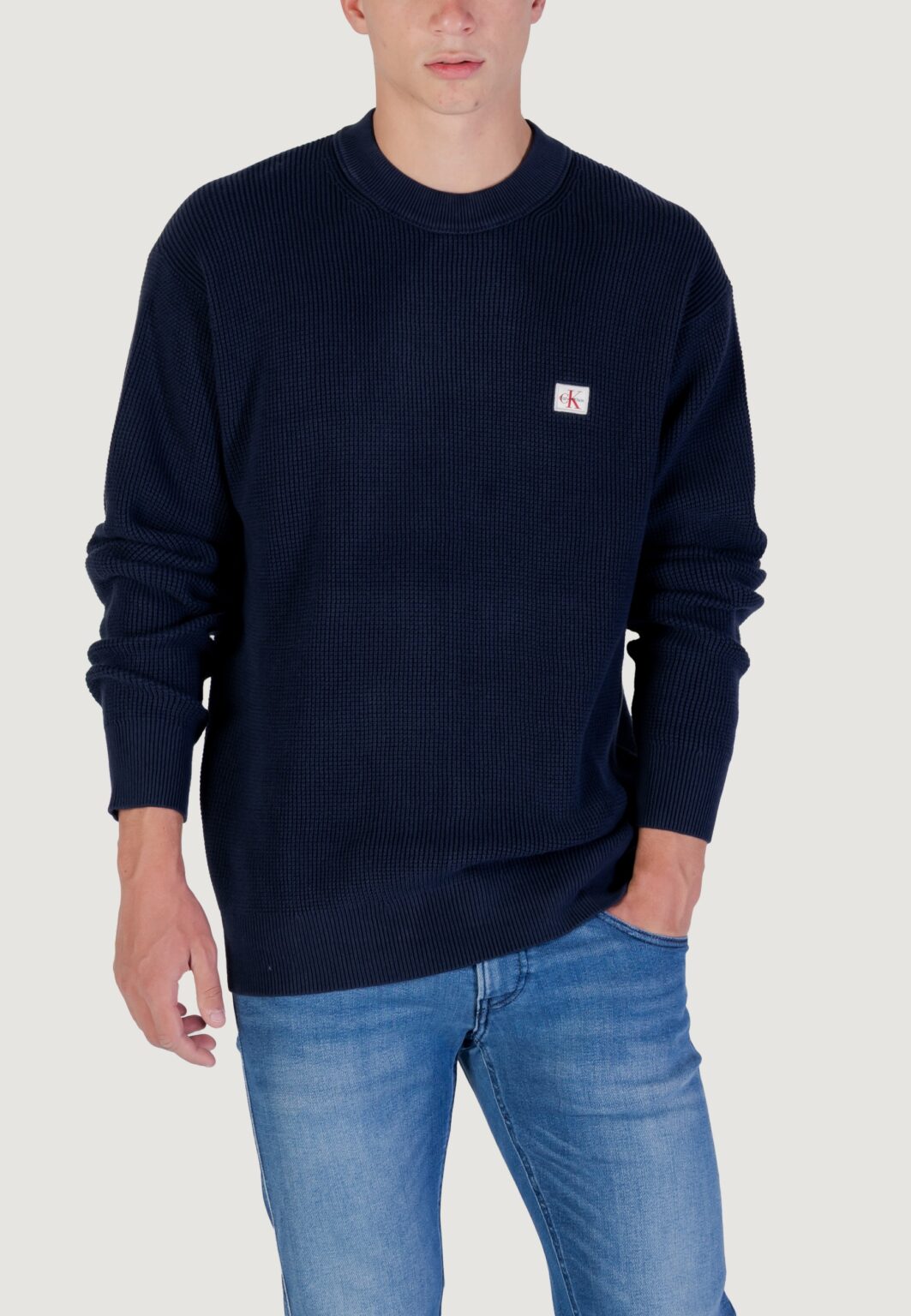 Maglione Calvin Klein Jeans ls ez cotton waffle Blue scuro | LV04RD313G ...
